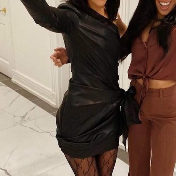 House of CB | Dresses | House Of Cb Mini Black Leather Bow Dress | Poshmark